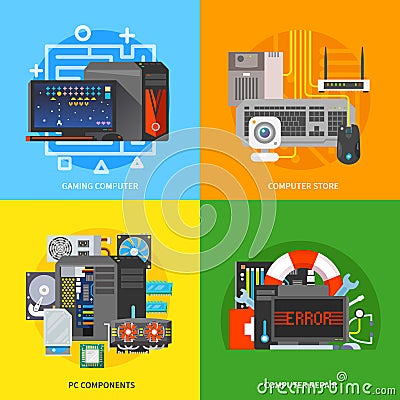 Vector Square Banners. Computer Components. | CartoonDealer.com #64290891
