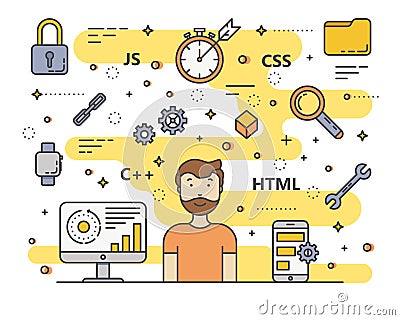 Vector Thin Line Flat Design Web Development, Programming Concept ...