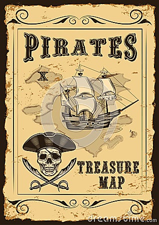 Vector Treasure Map With Lots Of Decoration Hand Drawn With Incredible ...