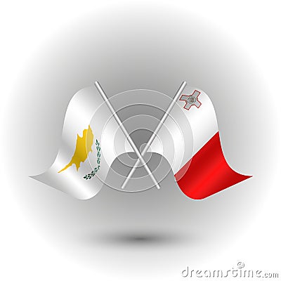 Vector Two Cypriot And Maltese Flags On Silver Sticks - Symbol Of Cyper ...