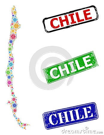 Grunge Chile Stamps And Bright Viral Chile Map Collage Cartoon Vector ...