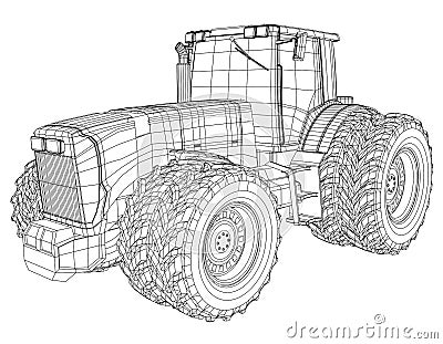 Vector Wheeled Tractor Isolated On White Background. Side View. Tracing ...