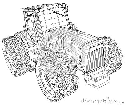 Vector Wheeled Tractor Isolated On White Background. Side View. Tracing ...