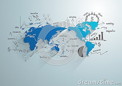 Vector World Map With Creative Drawing Chart And Graphs | CartoonDealer ...