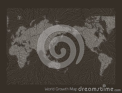 Vector World Map. Generative Growth Structure In Form Of Continents ...