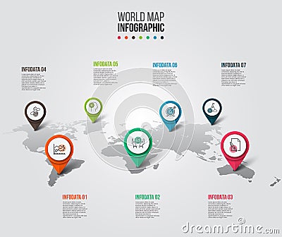 Vector World Map With Pointer Marks. | CartoonDealer.com #80312739