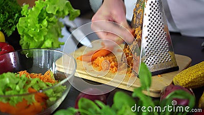 Vegetable Salad - Chef Grinding Carrot Stock Footage - Video of salad ...