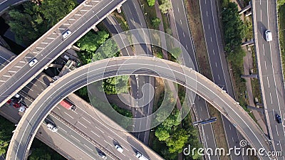 Vehicles Driving on a Spaghetti Interchange Bird`s Eye Aerial View ...