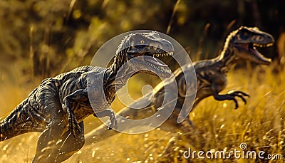 Velociraptor Pack On The Hunt, Displaying Their Agility And ...