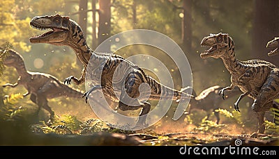 Velociraptor Pack On The Hunt, Displaying Their Agility And ...