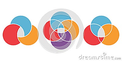 Venn Diagram Color Infographic Set. Three And Four Intersected Circle ...