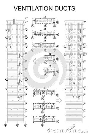 Ventilation Ducts Of Multistory Building, Detailed Architectural ...