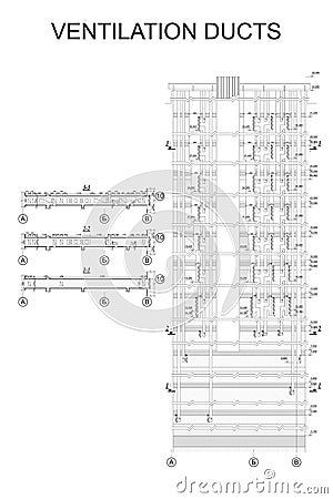 Ventilation Ducts Of Multistory Building, Detailed Architectural ...