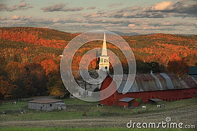 Vermont Church And Red Barn Stock Photo - Image: 11513140