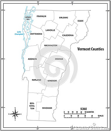Vermont State Outline Administrative And Political Map In Black And ...