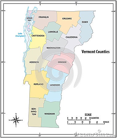 Vermont State Outline Administrative And Political Map In Color Cartoon ...