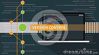 Version Control Git Programming Script Development With Laptop And Line