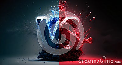 Versus VS Sign.Splashes Of Red And Blue Paint In A Vertical Stripe With ...
