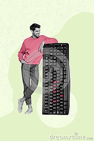 Vertical Creative Collage Image Of Positive Person Lean Look Huge ...