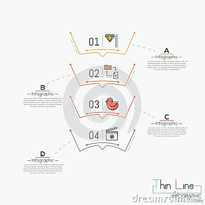 Vertical Diagram, 4 Numbered Elements With Pictograms Cartoon Vector ...