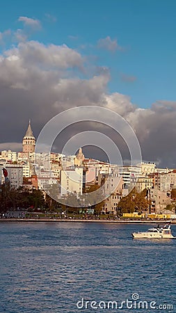 Vertical Footage of the Bosphorus Strait and Galata Tower in Istanbul ...