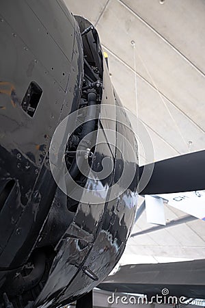 Vertical Shot Of An Old Airplane Engine, Side View Of The Cooling ...