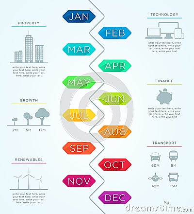 Vertical Time Line January To December Vector Infographic Stock Vector ...