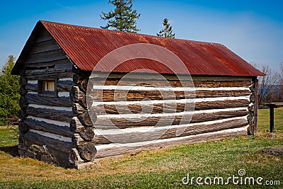 Very Small, Old Log Cabin With Rusted Tin Roof Stock Photography ...