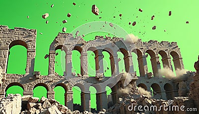 Crumbling Roman Aqueduct VFX Scene Green Screen Background Royalty-Free ...