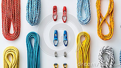 Vibrant Composition Of Climbing Ropes And Belay Devices In Various ...