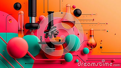 A Vibrant Graphic Collage With A Microscope, Beakers, And Molecular ...