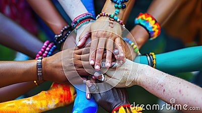 Hands With Colorful Designs Symbolize Unity And Support In A ...