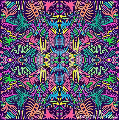 Vibrant Primitive Abstract Patterns Psychedelic Hippie Trippy Doodle Style Background. Surreal ...