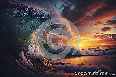 Vibrant Sunset Ocean Wave Crest For Invitations And Posters. Royalty ...