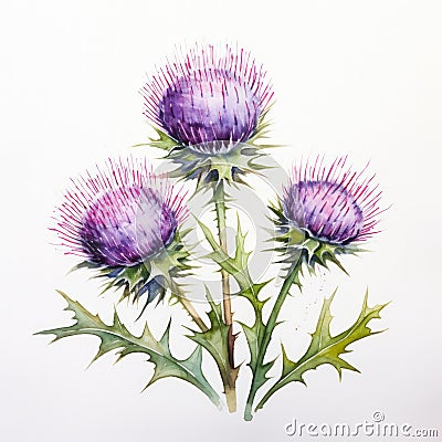 Vibrant Watercolor Thistles On A White Background AI Generated Royalty ...