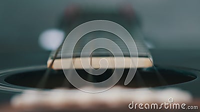 Vibration Metalic Strings on an Acoustic Guitar in Slow Motion, Close ...