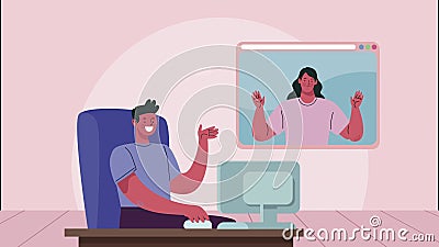 Video Conference Animation with Couple Using Desktop Stock Video ...