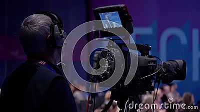 Video Man Behind of Camera on Press Conference Stock Footage - Video of ...