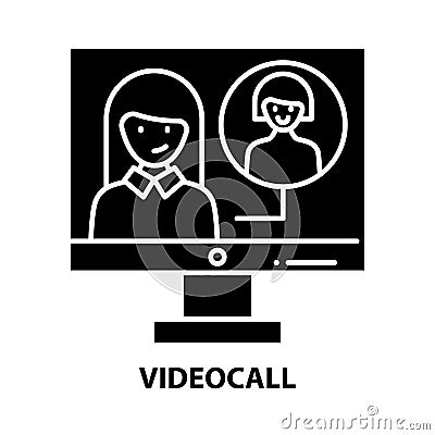 Videocall Icon, Black Vector Sign With Editable Strokes, Concept ...