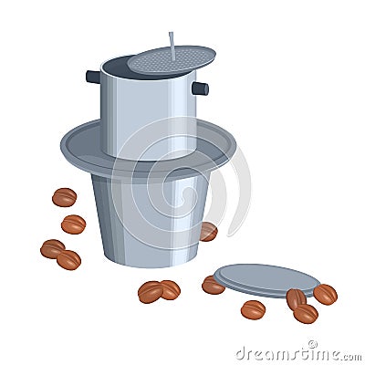 Vietnamese Traditional Coffee Dripper And Scattered Coffee Beans ...