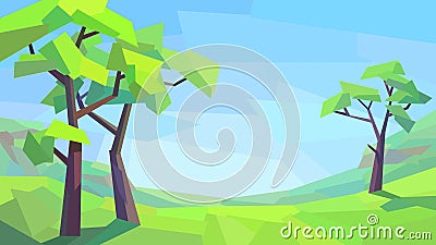 Low Poly Field With Trees Cartoon Vector | CartoonDealer.com #180241909