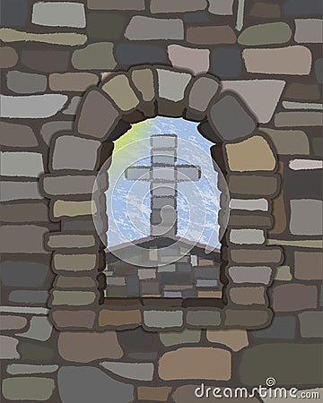 View From The Arched Window Of The Ancient Medieval Church In ...