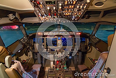 A View Of The Cockpit Of A Large Commercial Airplane A Cockpit ...