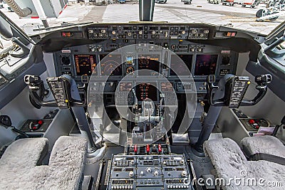 A View Of The Cockpit Of A Large Commercial Airplane A Cockpit ...