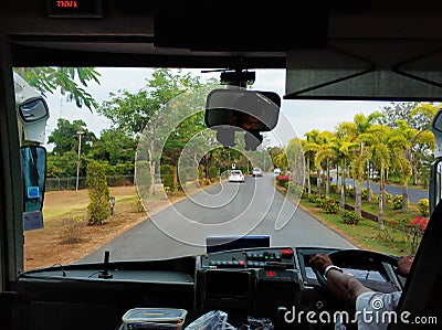 View From The Cockpit Of A Tourist Bus In Thailand Editorial Image ...
