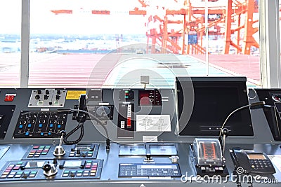 View Of The Control Console On The Navigational Bridge Of The Cargo ...