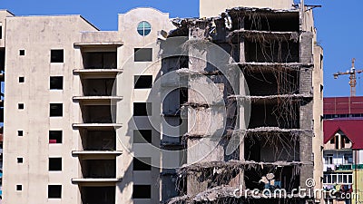 View of the Destroyed Concrete Building at the Construction Site. Stock ...