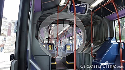 View Inside Bendy Bus Public Transport Vehicle while Driving Stock ...