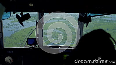 View from Inside of Helicopter Cockpit of Meadows and Fields. Stock ...