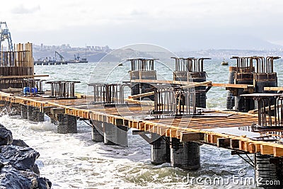 View Of The New Pier Piles Of The Harbor. A Pile Or Piling Is A ...